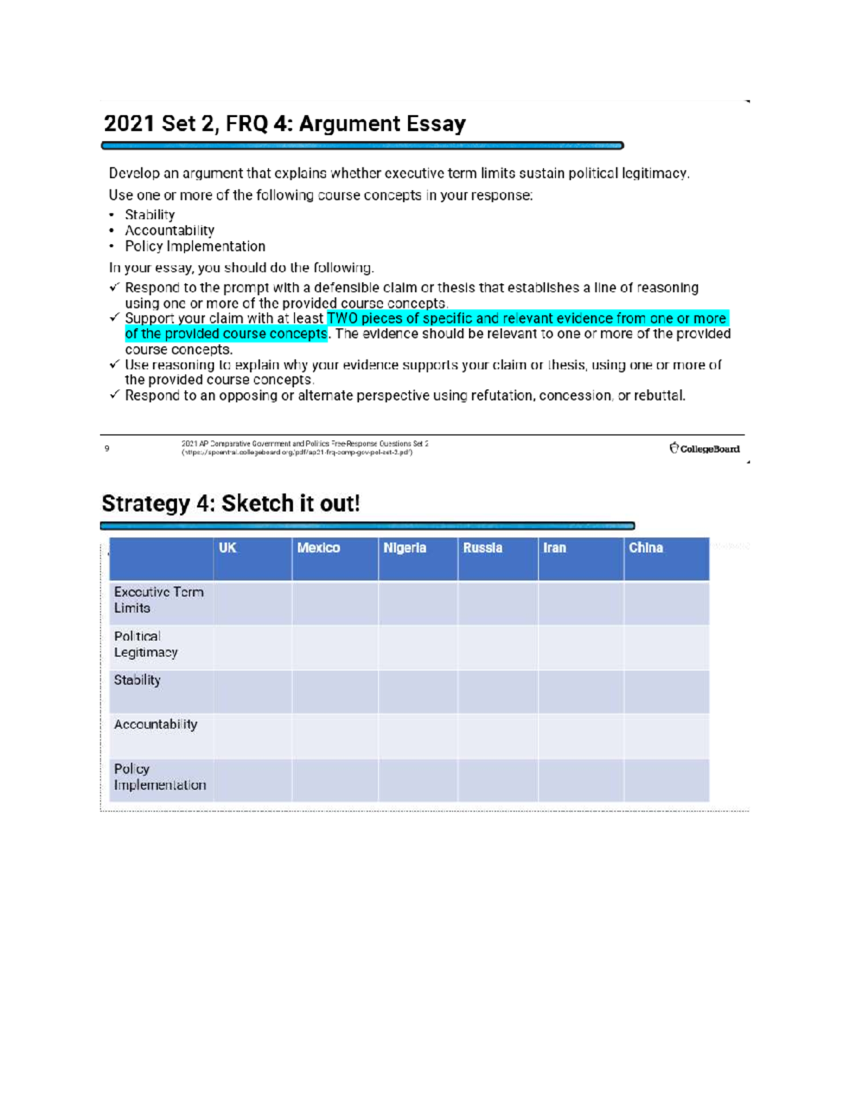 AP Comparative Gov & Pol: FRQ #4 Argument Essay on Exec Term Limits ...