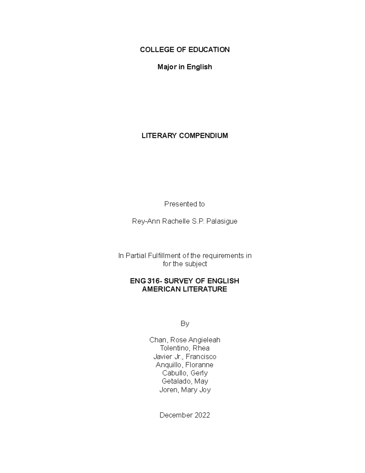 Final Compendium of Early Periods in Literature for ENG 316 - Studocu