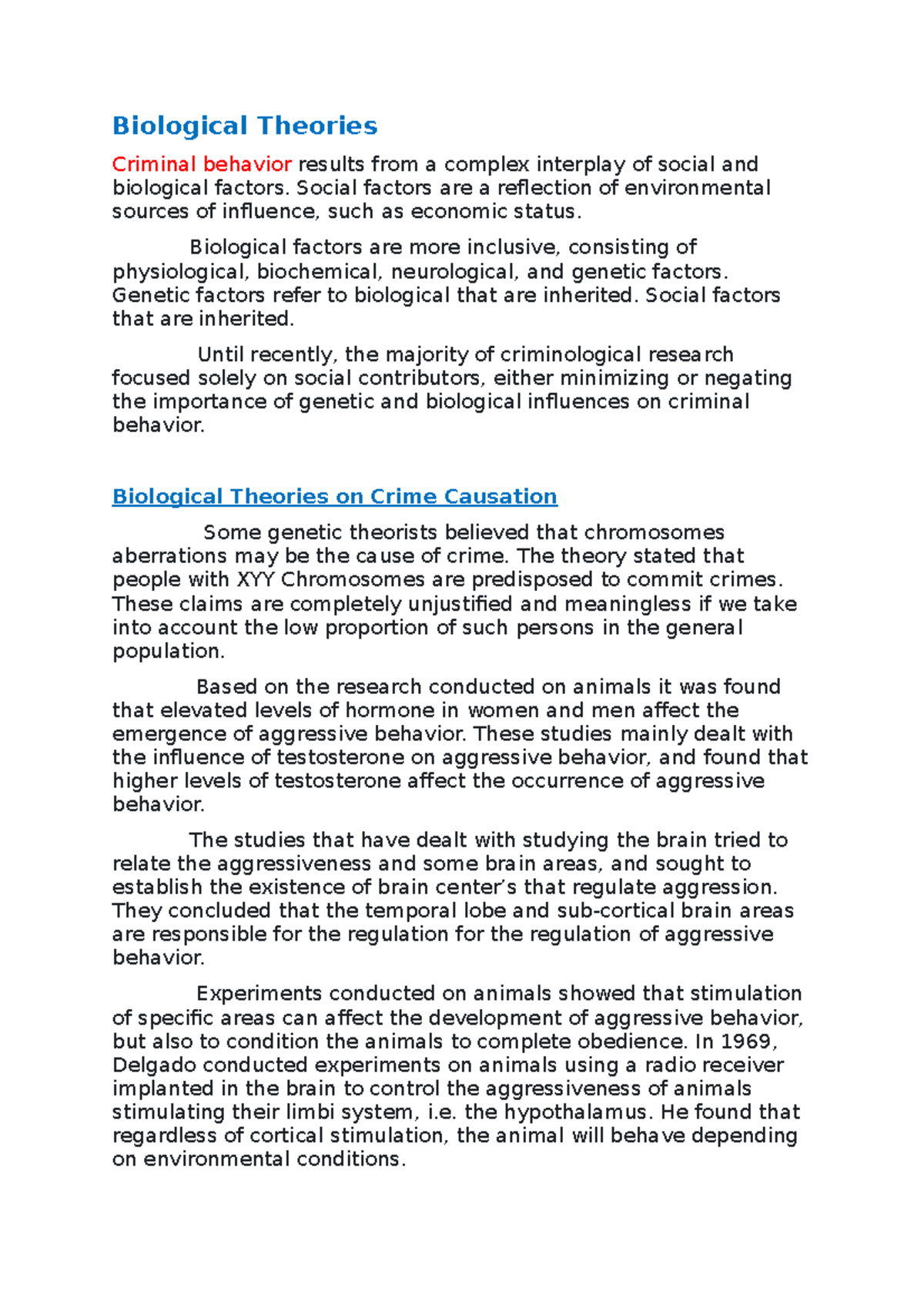CRIM2 Week 3: Overview of Biological Theories of Criminal Behavior ...