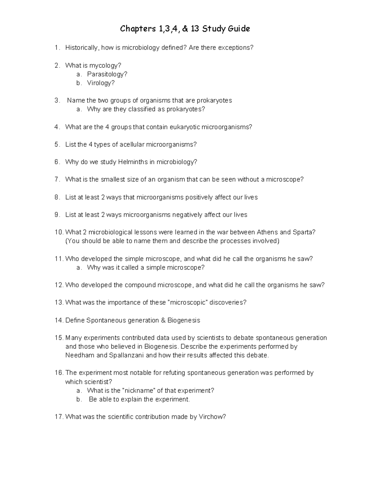 Microbiology Study Guide: Chapters 1, 3, 4, & 13 Overview - Studocu
