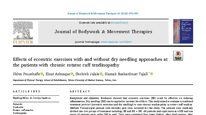 Effects of Eccentric Exercises and Dry Needling on Chronic Rotator Cuff ...
