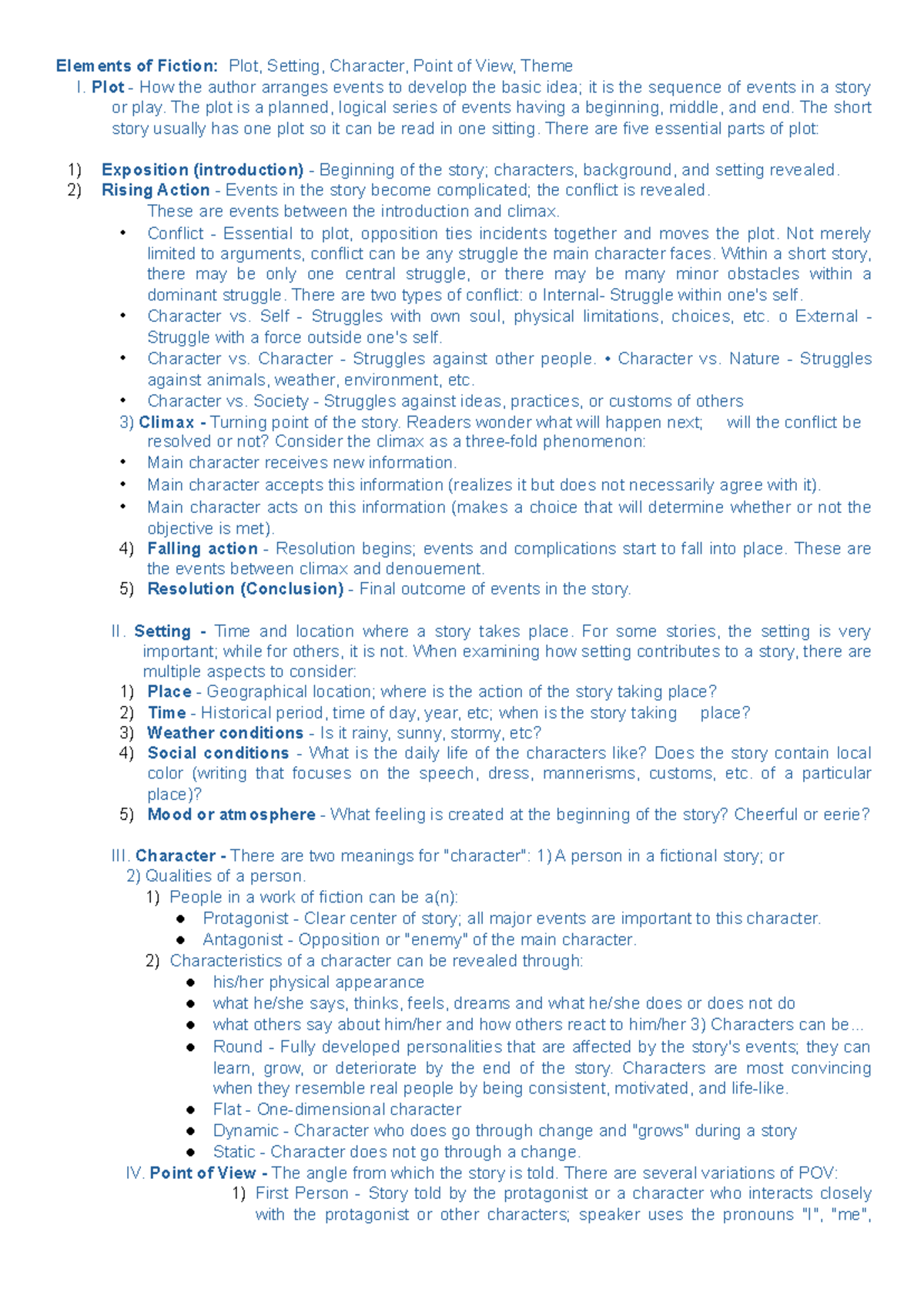 Plot - plot - Elements of Fiction: Plot, Setting, Character, Point of ...