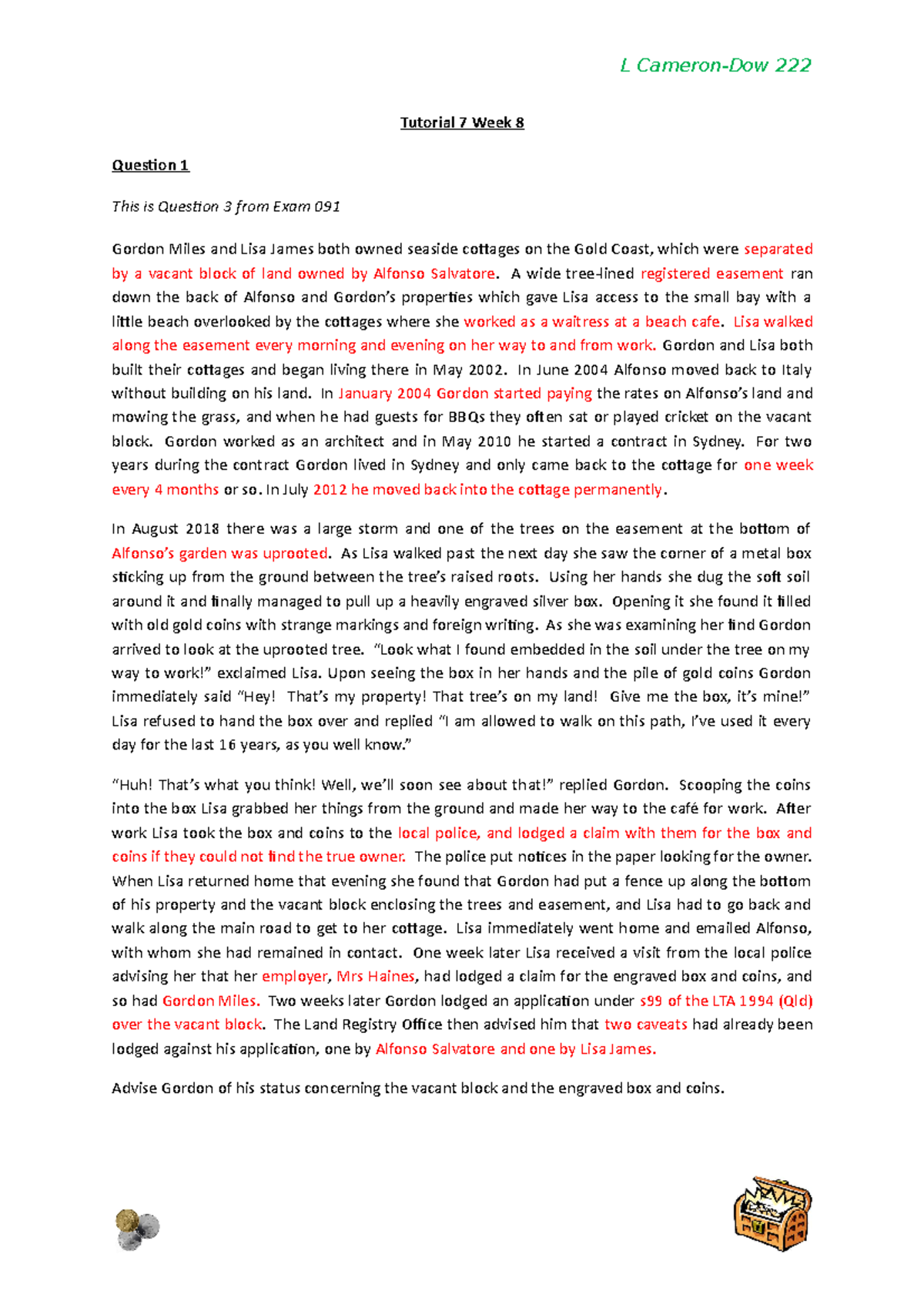 Tutorial 7 Week 8 222 Q - Tutorial 7 Week 8 Question 1 This is Question ...