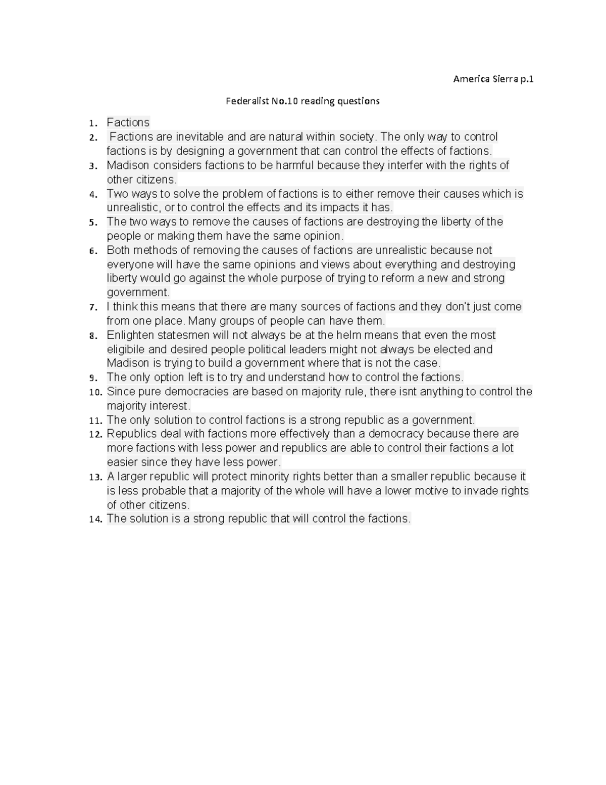 Annotated Study Notes on Federalist No. 10 for POSC 101 - Studocu