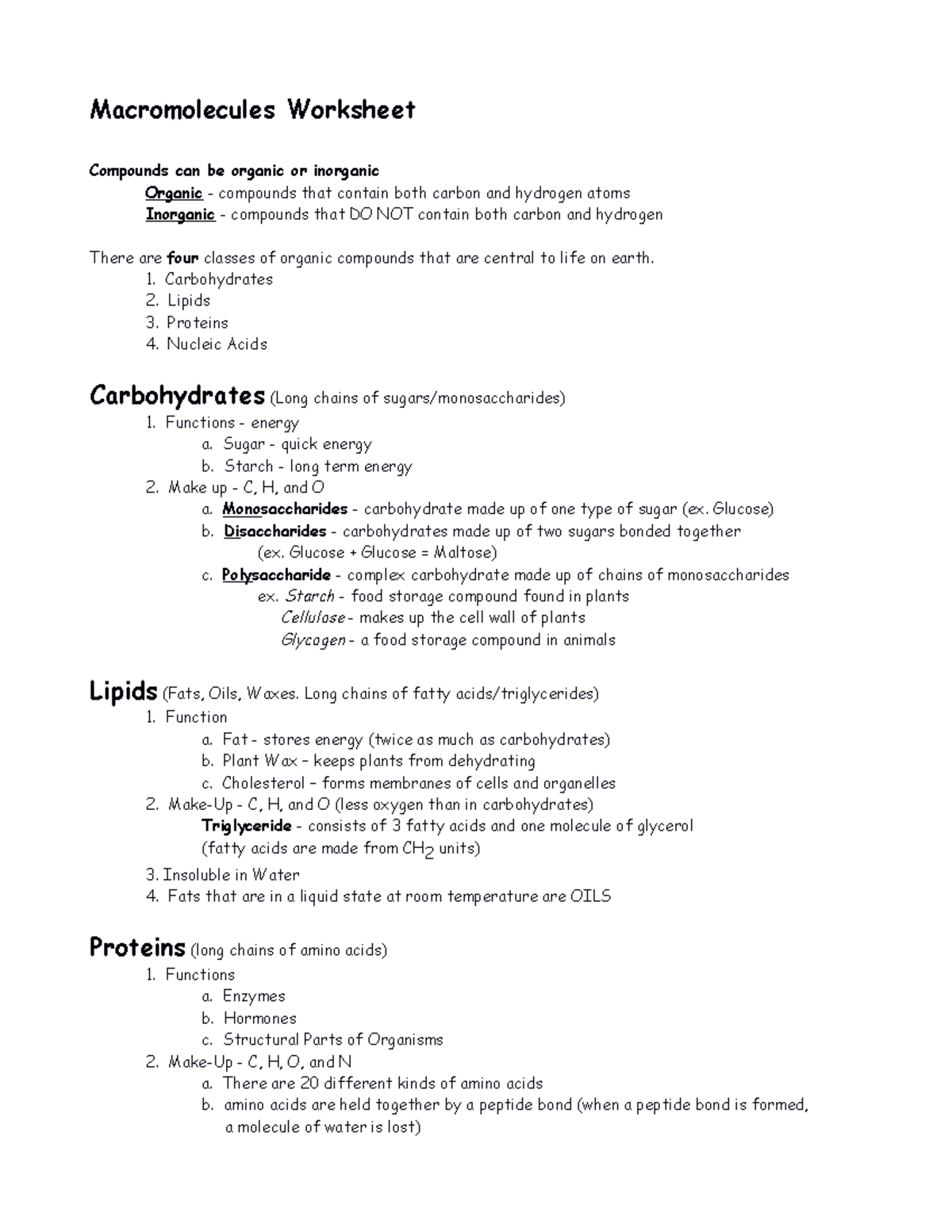 Macromolecules Worksheet - Studocu