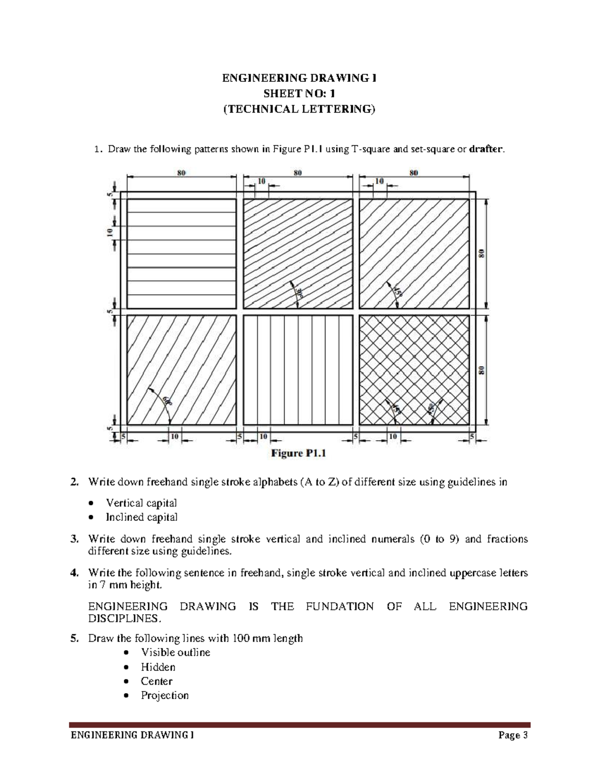 Engineering Drawing I: Technical Lettering Practice Sheet 1 - Studocu