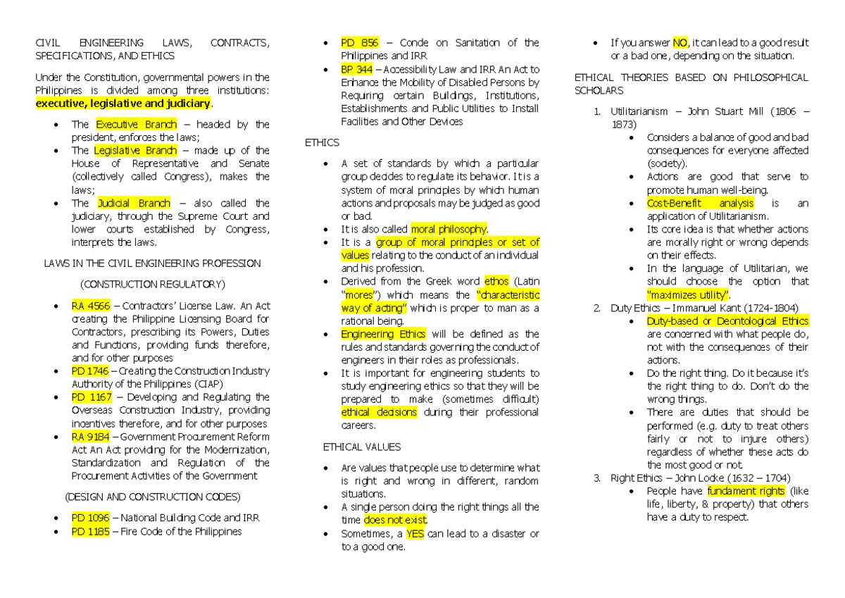 CE LAWS- Ethics Reviewer - CIVIL ENGINEERING LAWS, CONTRACTS ...