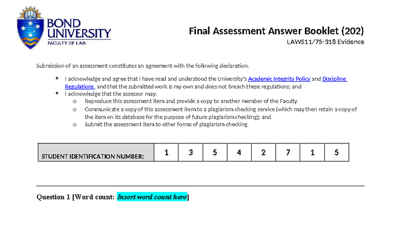 Final Assessment Answer Booklet (202) - Evidence Analysis and ...