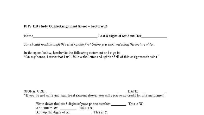 PHY 110 Study Guide: Lecture 05 Assignment Overview - Studocu