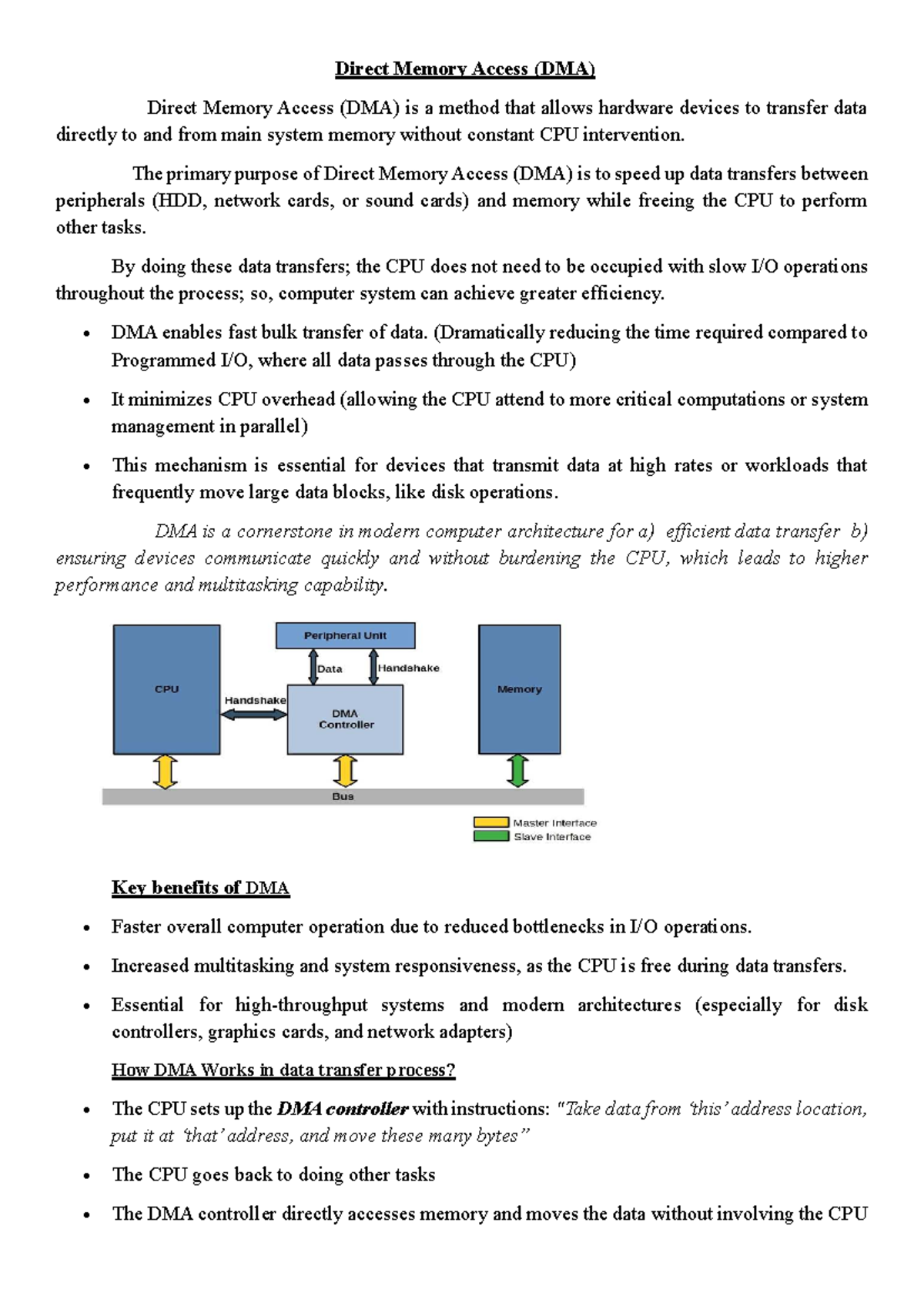 Direct Memory Access (DMA) Overview - COA - Studocu