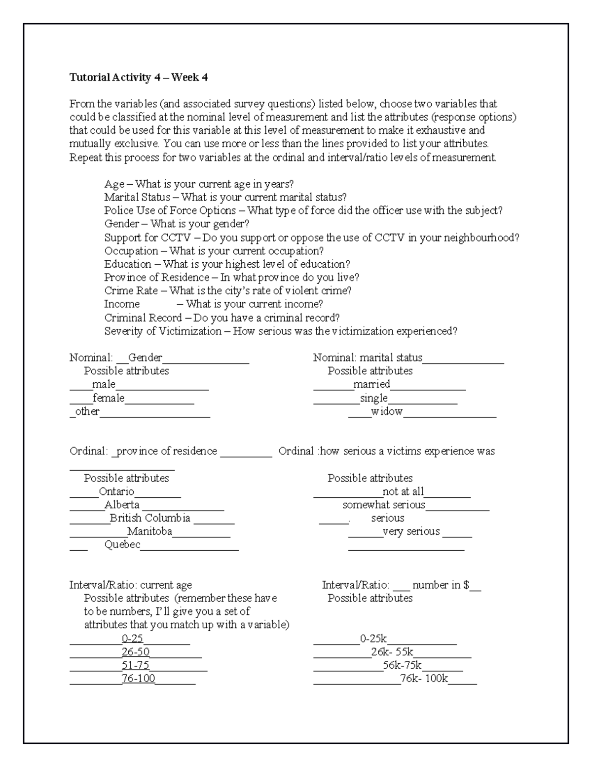 Tutorial Assignment 4 worksheet - Tutorial Activity 4 – Week 4 From the ...