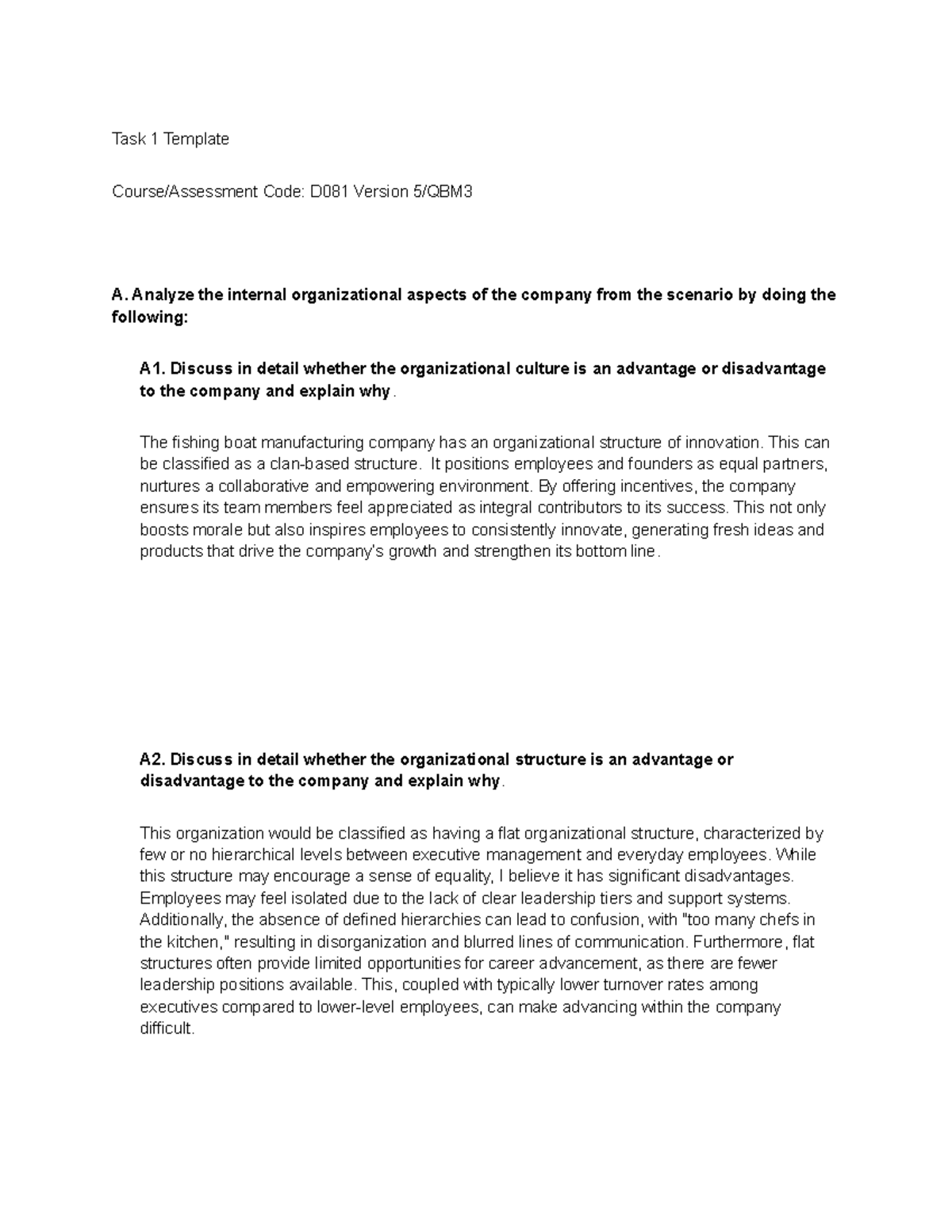 D081 - Task 1 - Passed - Task 1 Template Course/Assessment Code: D081 ...