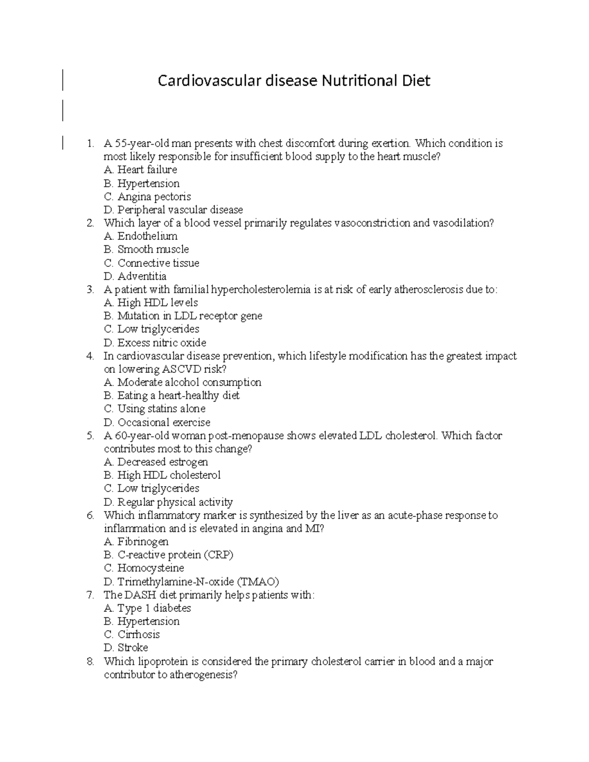 Cardiovascular Disease Nutritional Diet Study Guide (Rana) - Studocu