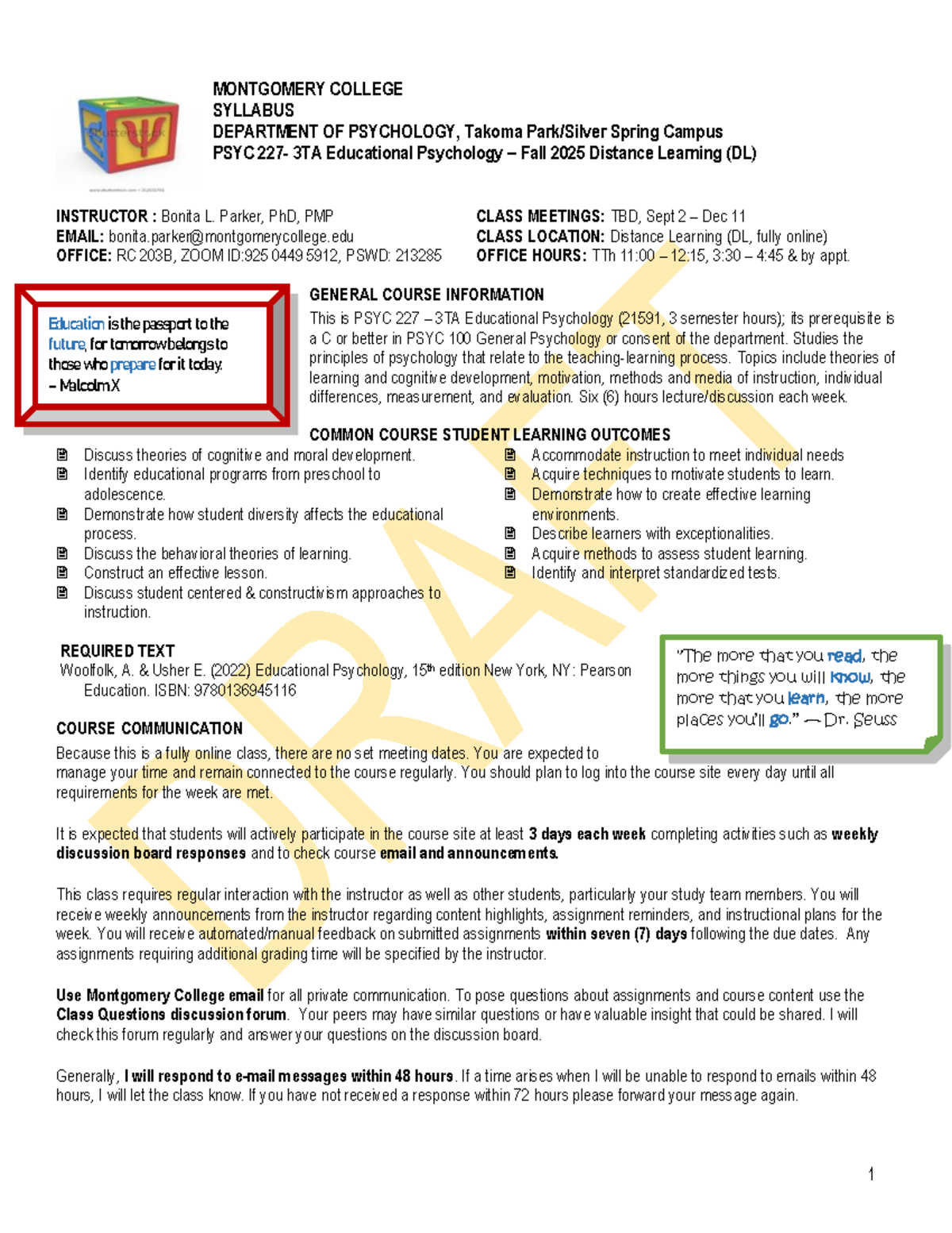 PSYC 227 - Educational Psychology Syllabus for Fall 2025 (Online) - Studocu