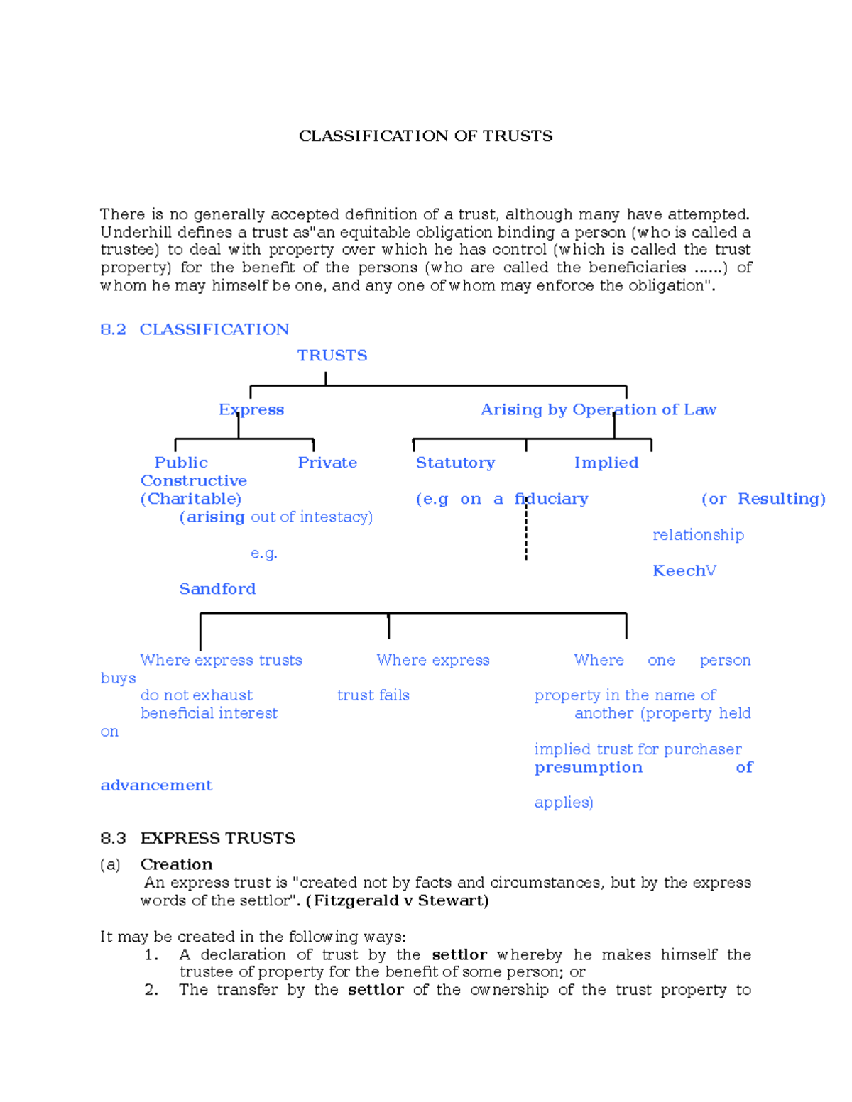 Classification of Trusts: Types, Creation, and Legal Principles - Studocu