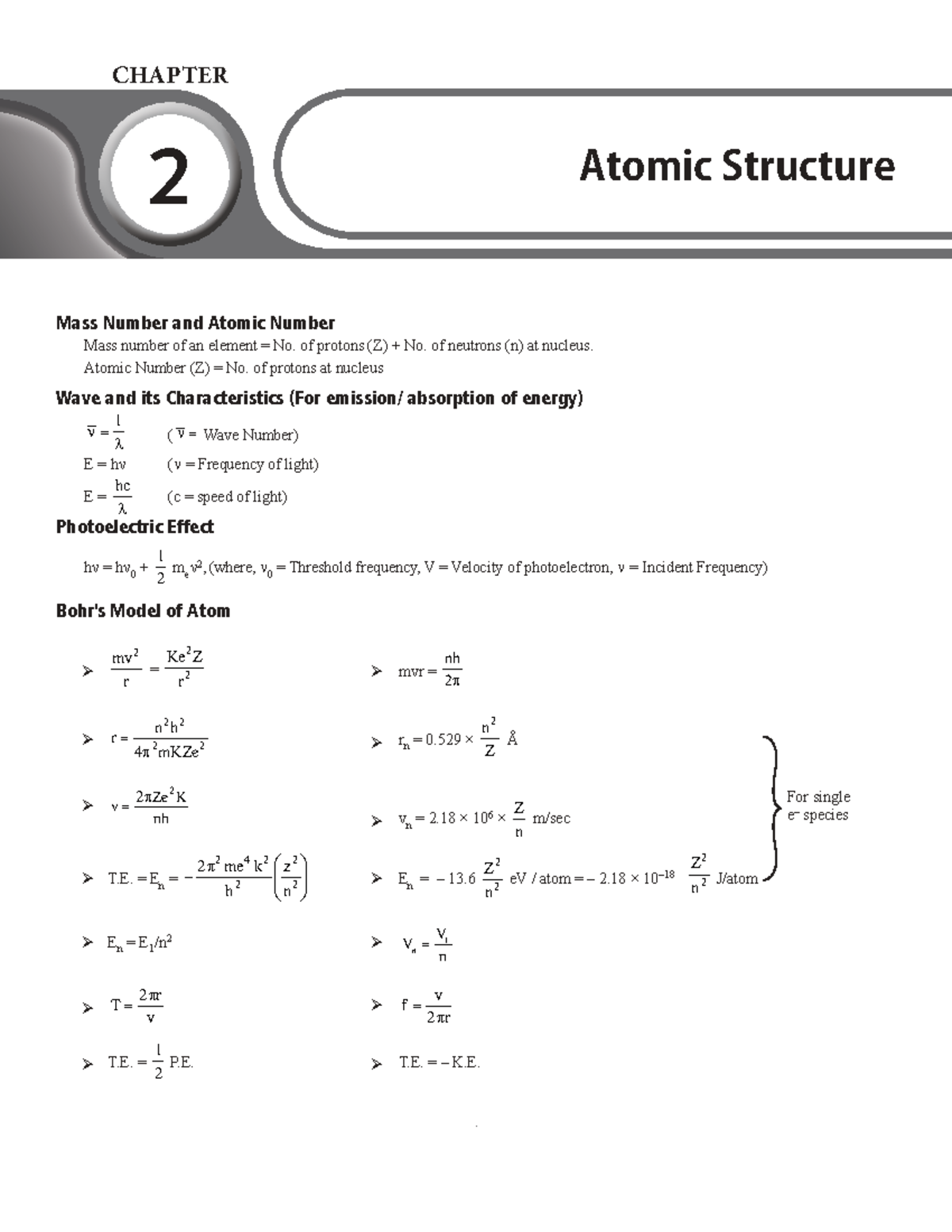 CHAPTER 2: Atomic Structure - Mass & Atomic Number (Course Code: 02) - Studocu