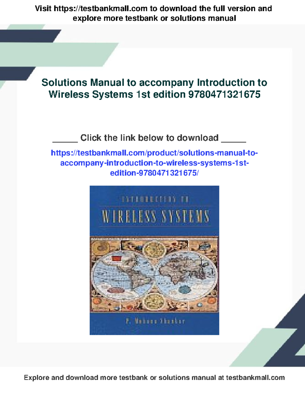 19262 - Solutions manual to accompany introduction to wireless systems ...