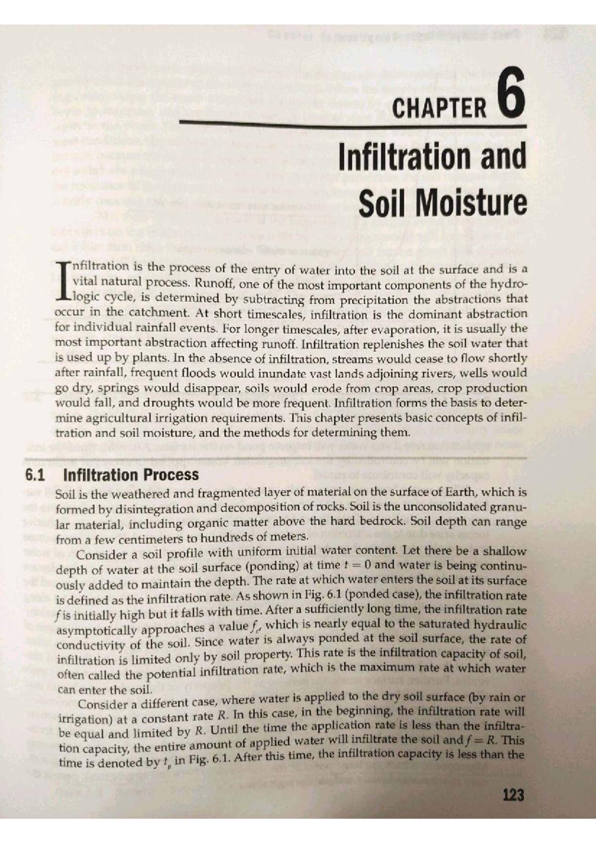 CHAPTER 6: Infiltration and Soil Moisture in Engineering Hydrology ...