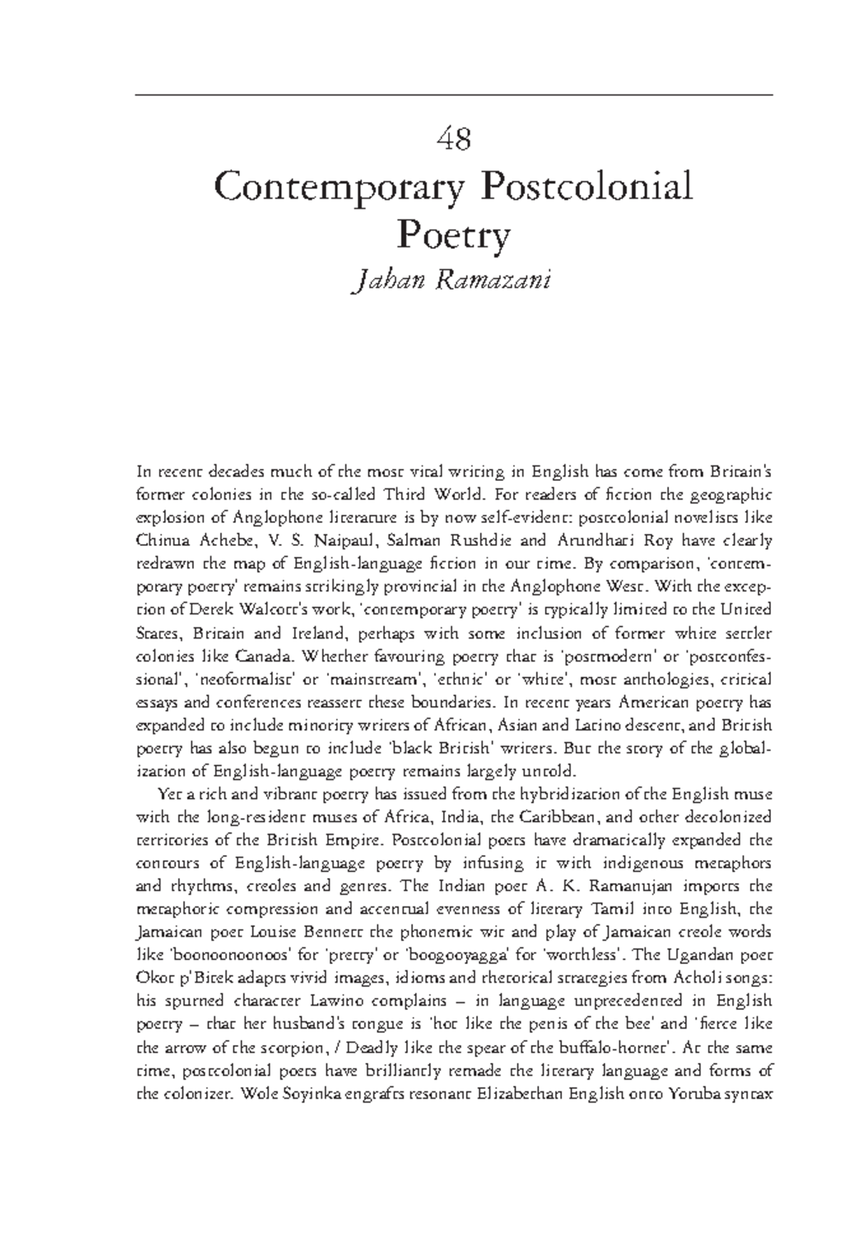 1.1 Jahan Ramazani: Understanding Contemporary Postcolonial Poetry ...