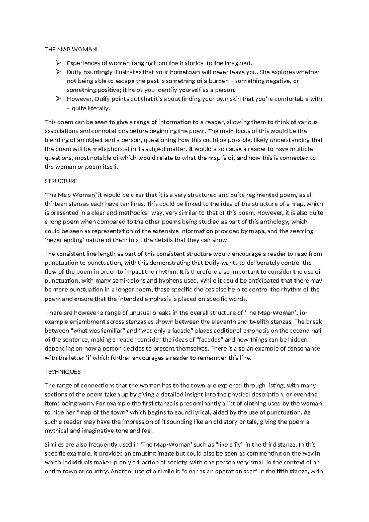 A Critical Analysis of Carol Ann Duffy's Poem: The Map Woman - Studocu