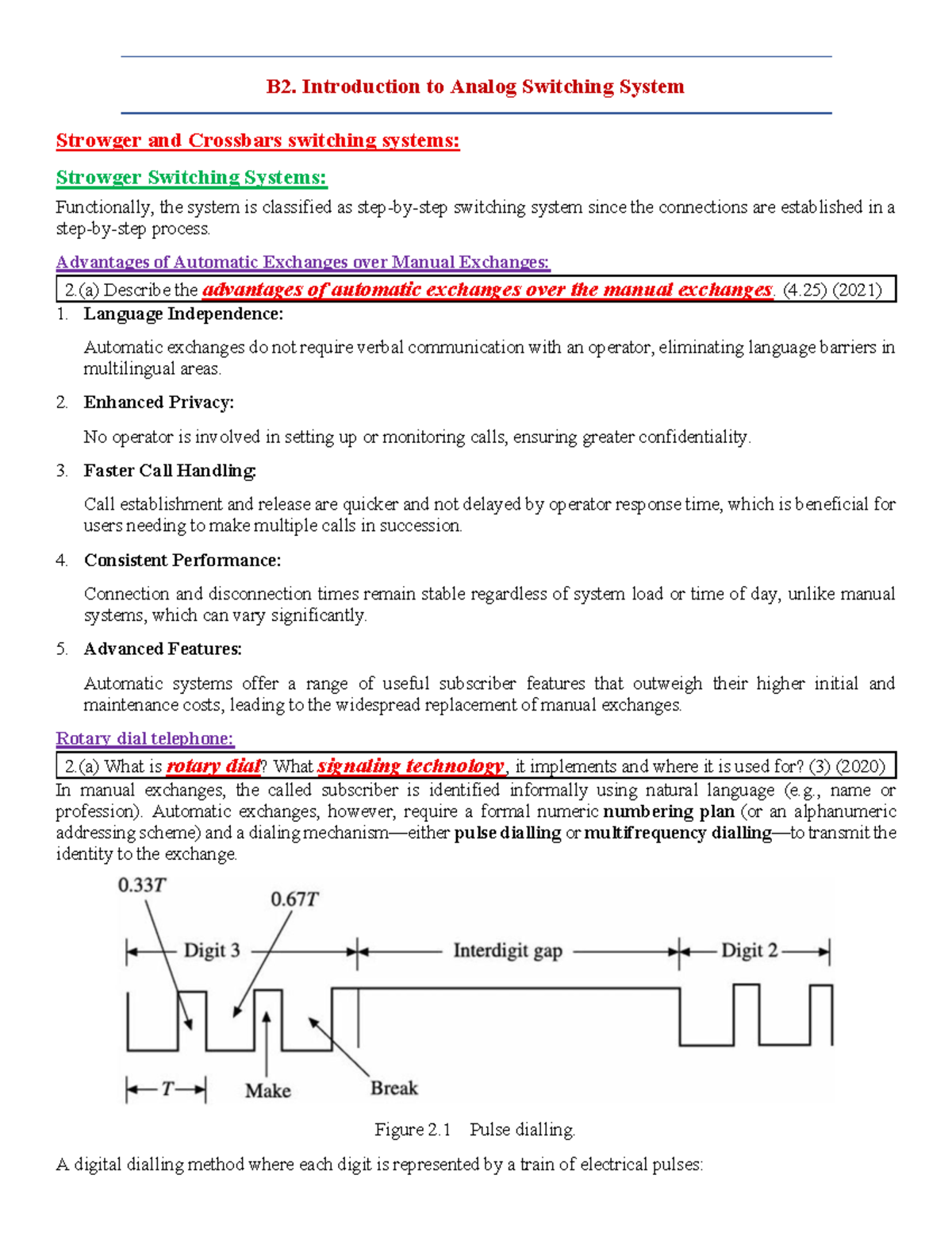 B2. Analog Switching Systems: Strowger & Crossbar Overview - Studocu