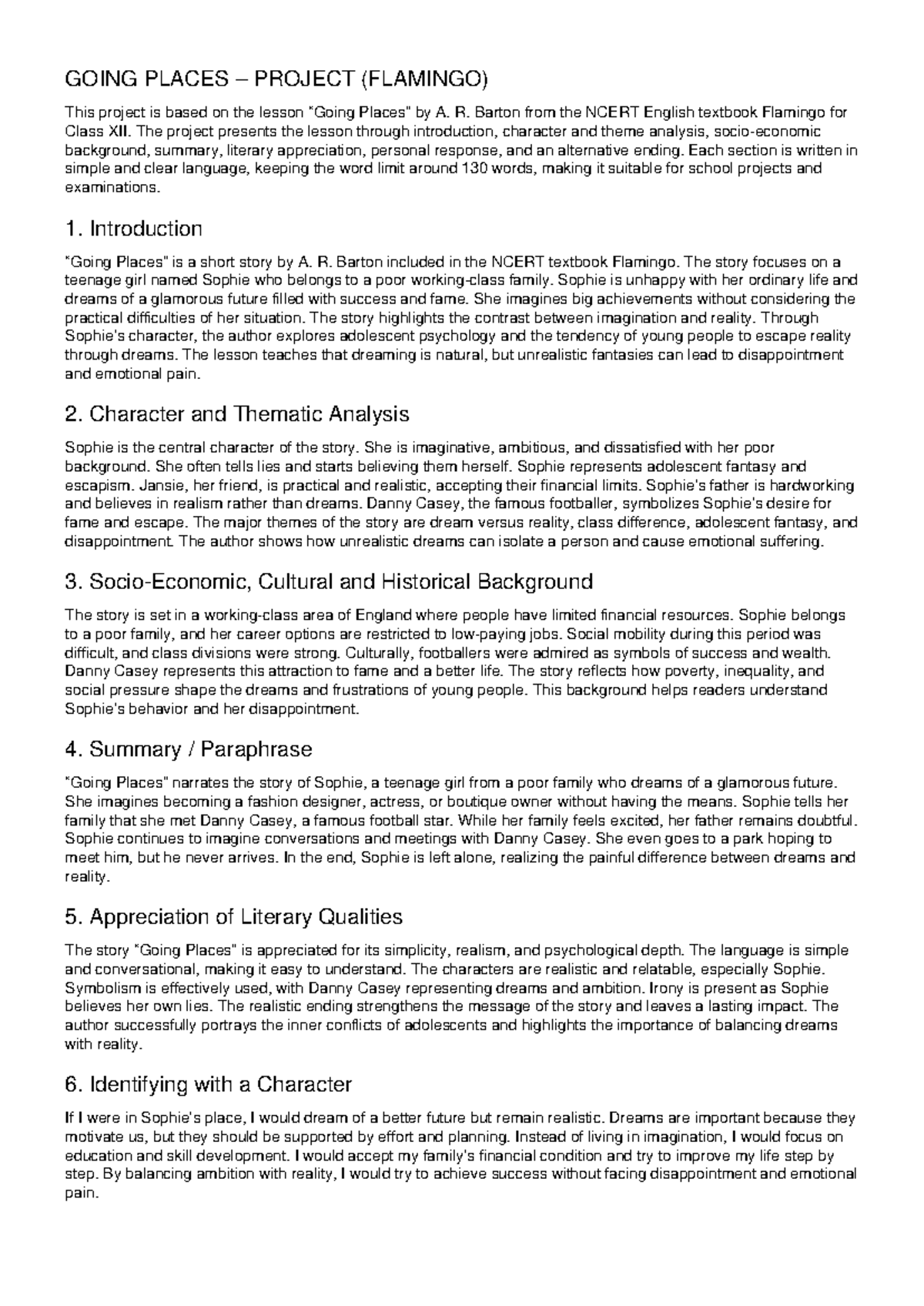 Going Places Project (Flamingo) - A. R. Barton Analysis - Studocu