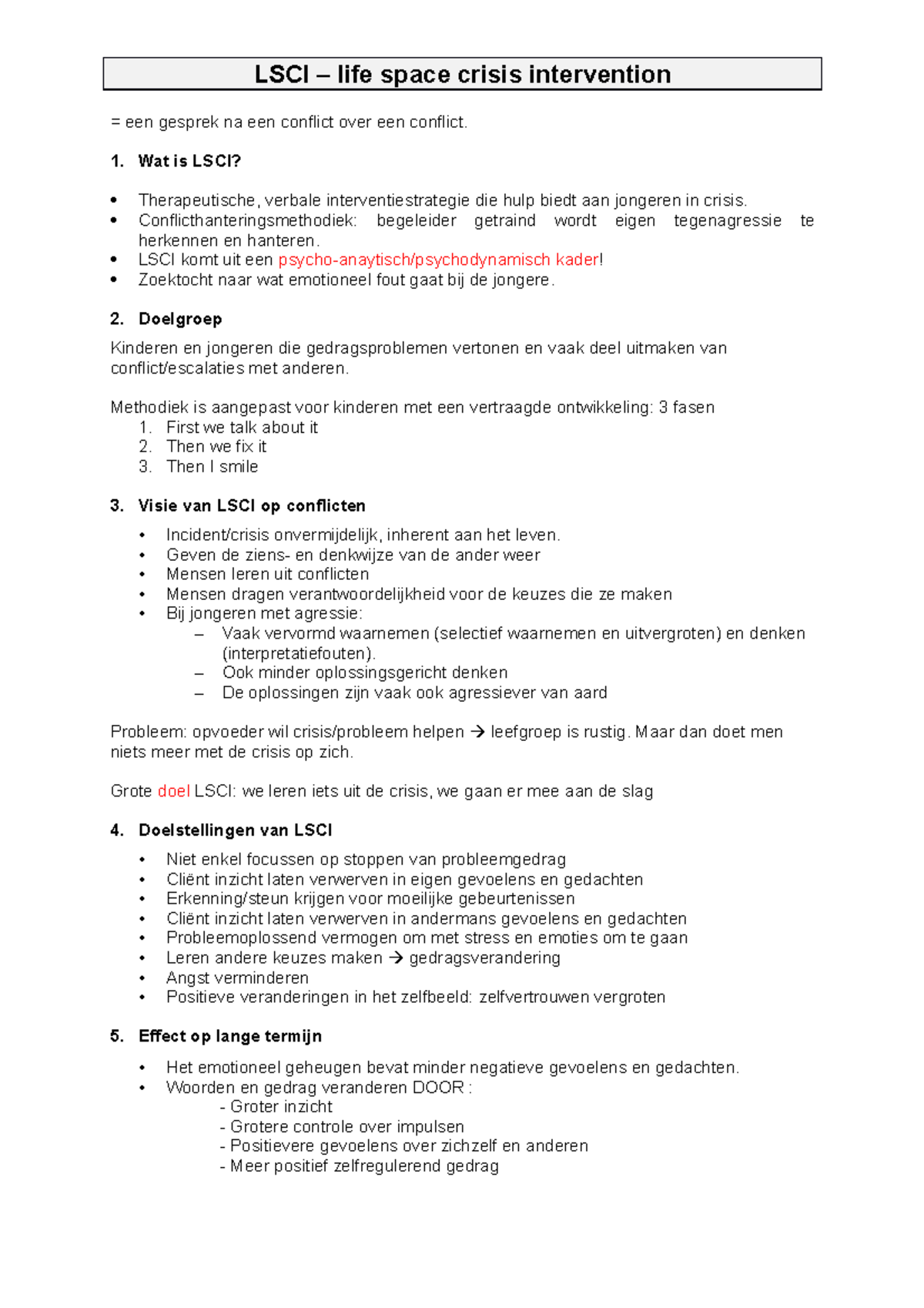11 LSCI samenvatting - LSCI life space crisis intervention een gesprek ...