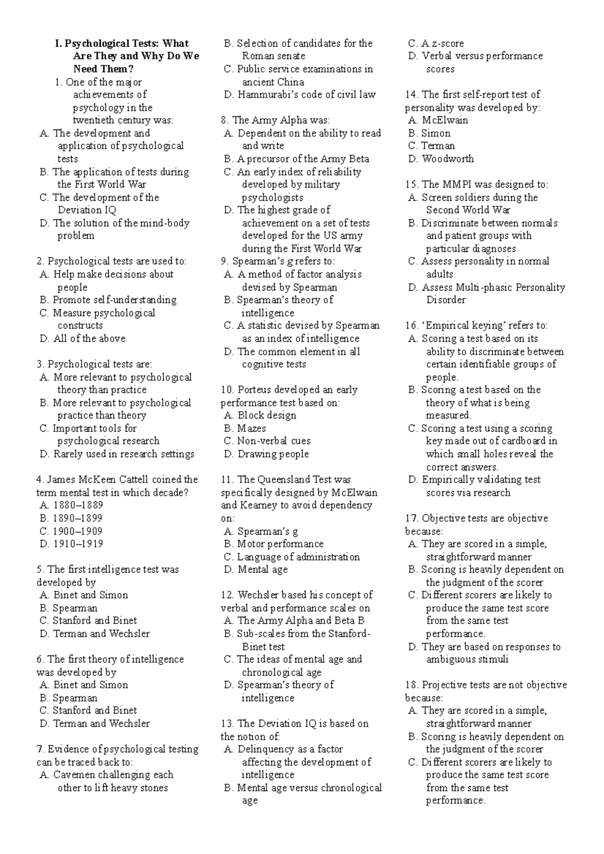 Psychological Testing Practice Exam Q&A - 17 Dec 2020 - Studocu