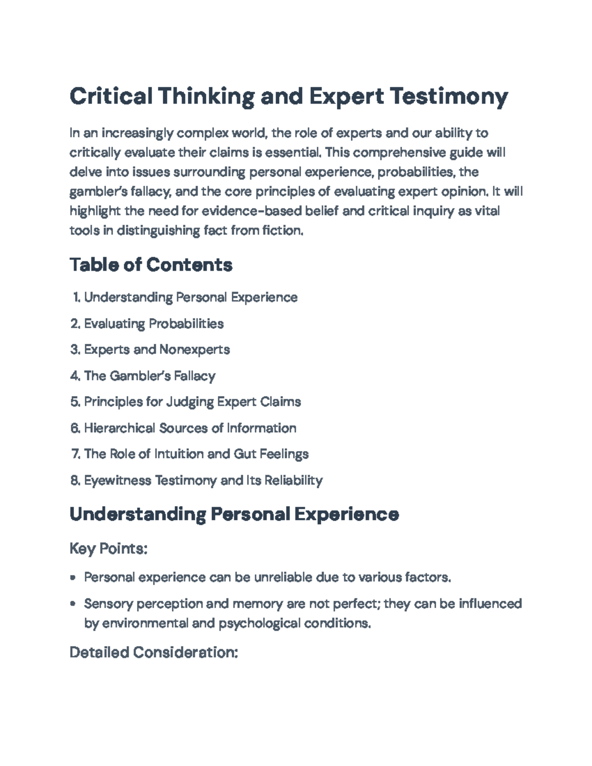 Critical Thinking and Evaluating Expert Testimony: A Guide - Critical ...