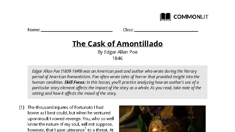 ENG 101: Analyzing "The Cask of Amontillado" by Edgar Allan Poe - Studocu