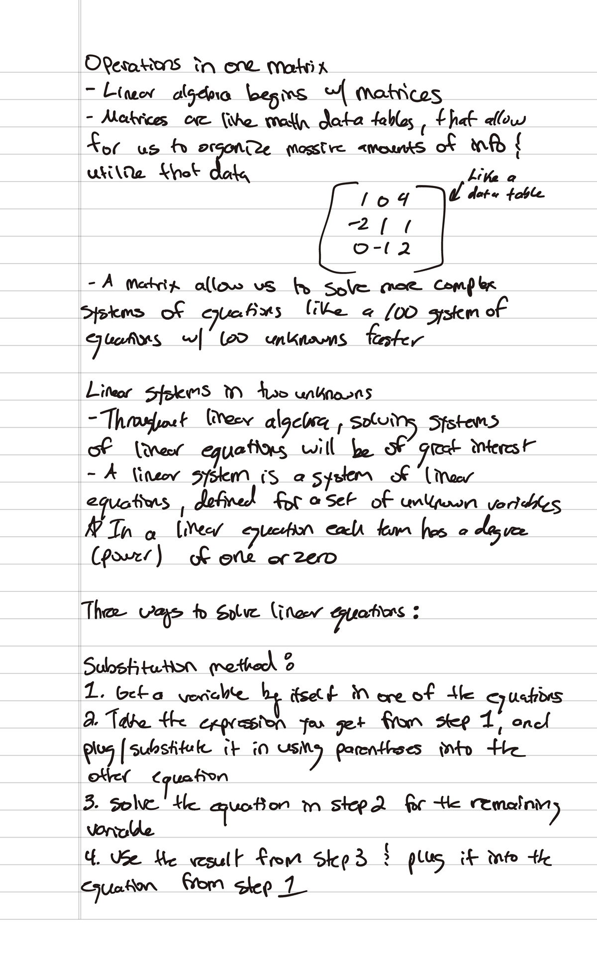 Quiz 1: Linear Systems in Two Unknowns - Operations in Matrix Algebra ...