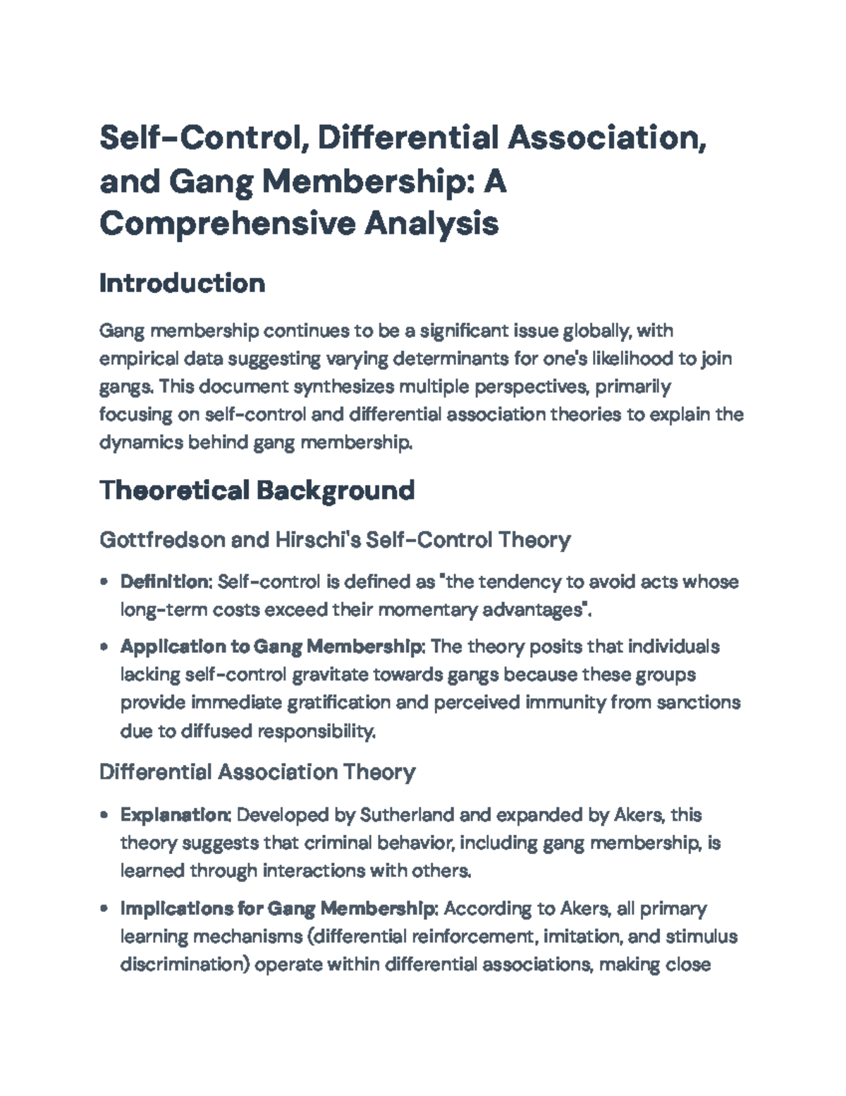 Self-Control & Differential Association in Gang Membership Dynamics ...
