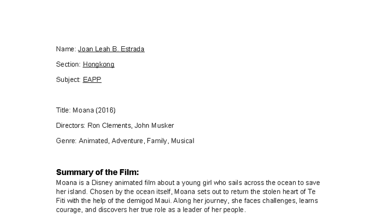EAPP Moana (2016) Film Critique: An Analysis of Themes and Animation ...