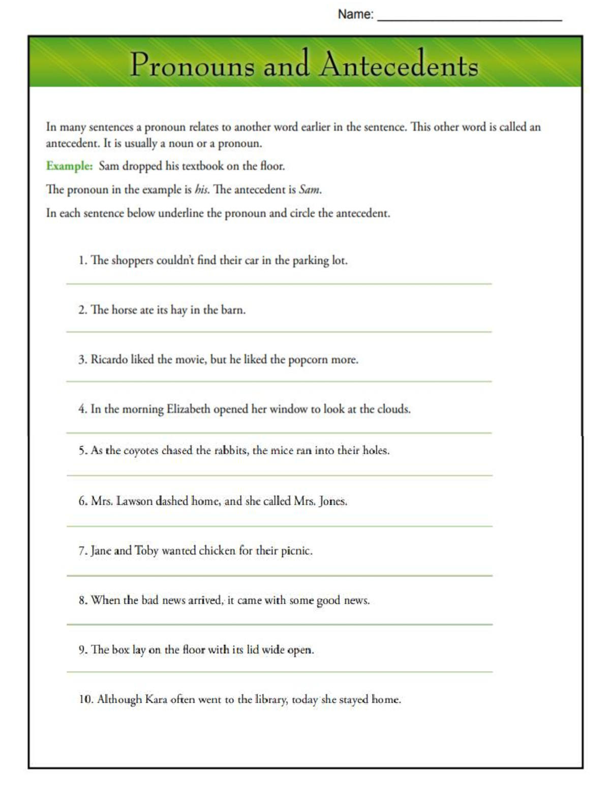 HW 5th: Understanding Pronouns and Antecedents - Studocu