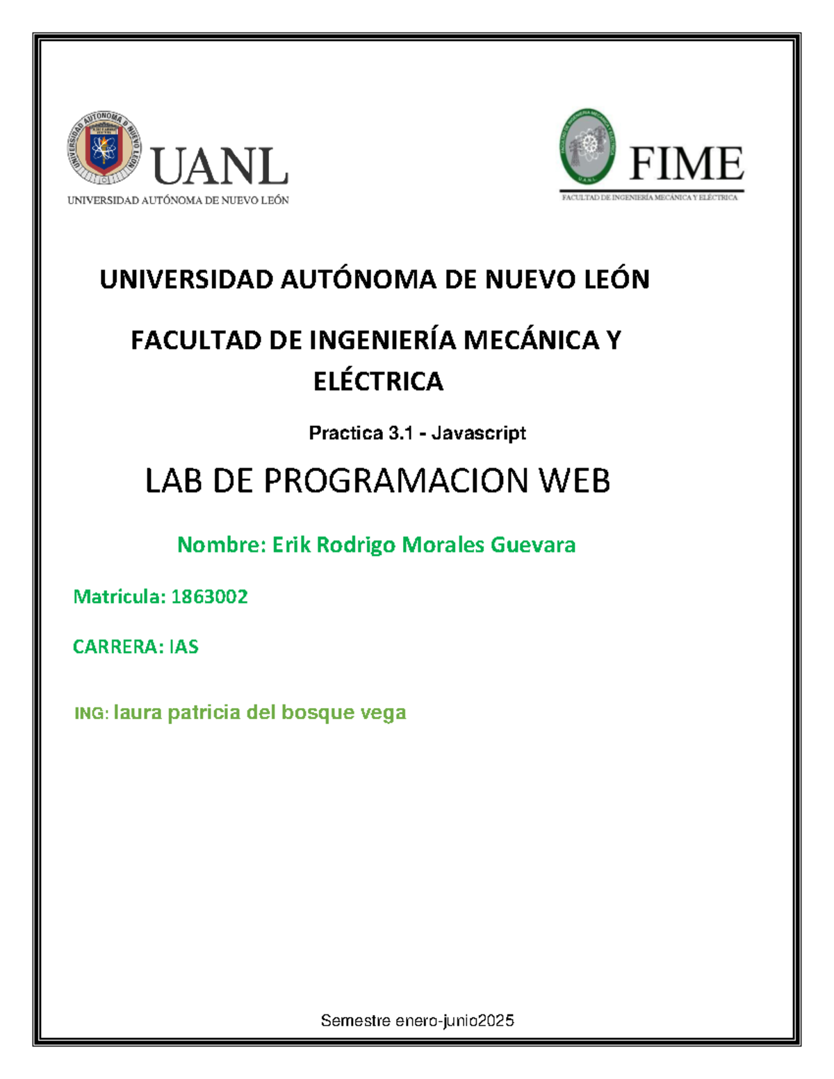 Practica 3: Lab de Programación Web - Javascript (Sem 3.1) - Studocu