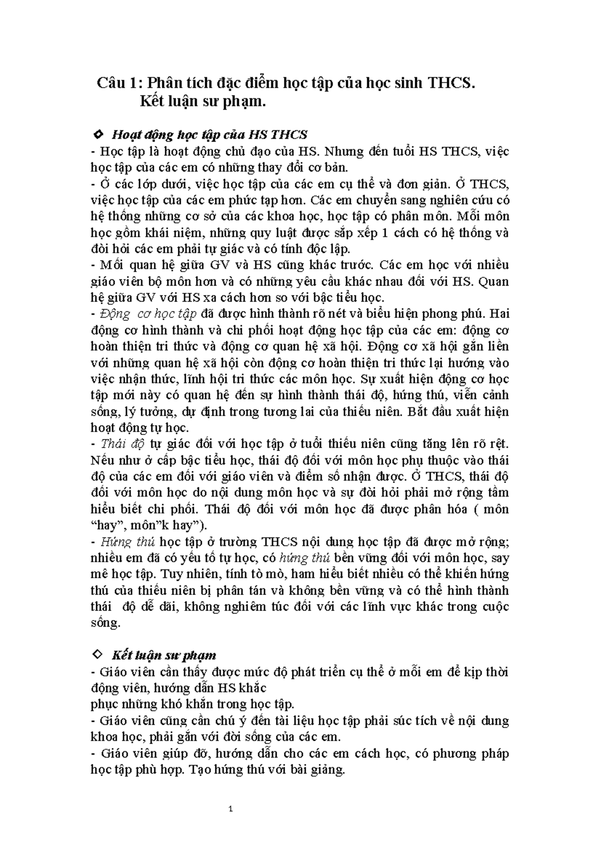 ĐỀ CƯƠNG TLH2 - Phân Tích Đặc Điểm Học Tập & Giao Tiếp HS THCS-THPT ...