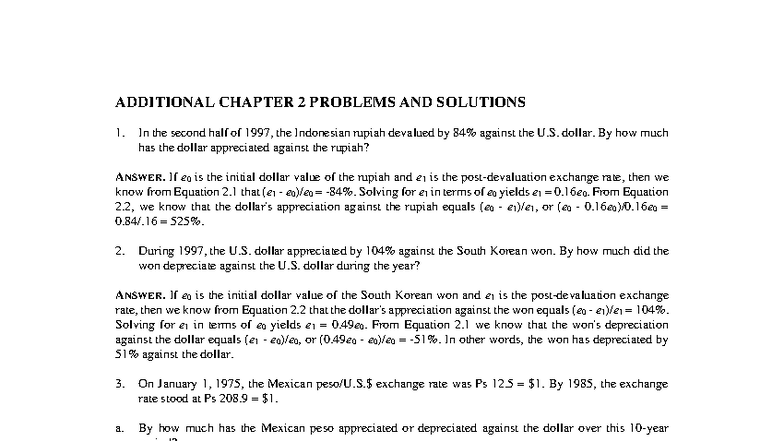 Ch 2 Additional Problems & Solutions on Currency Exchange Rates - Studocu