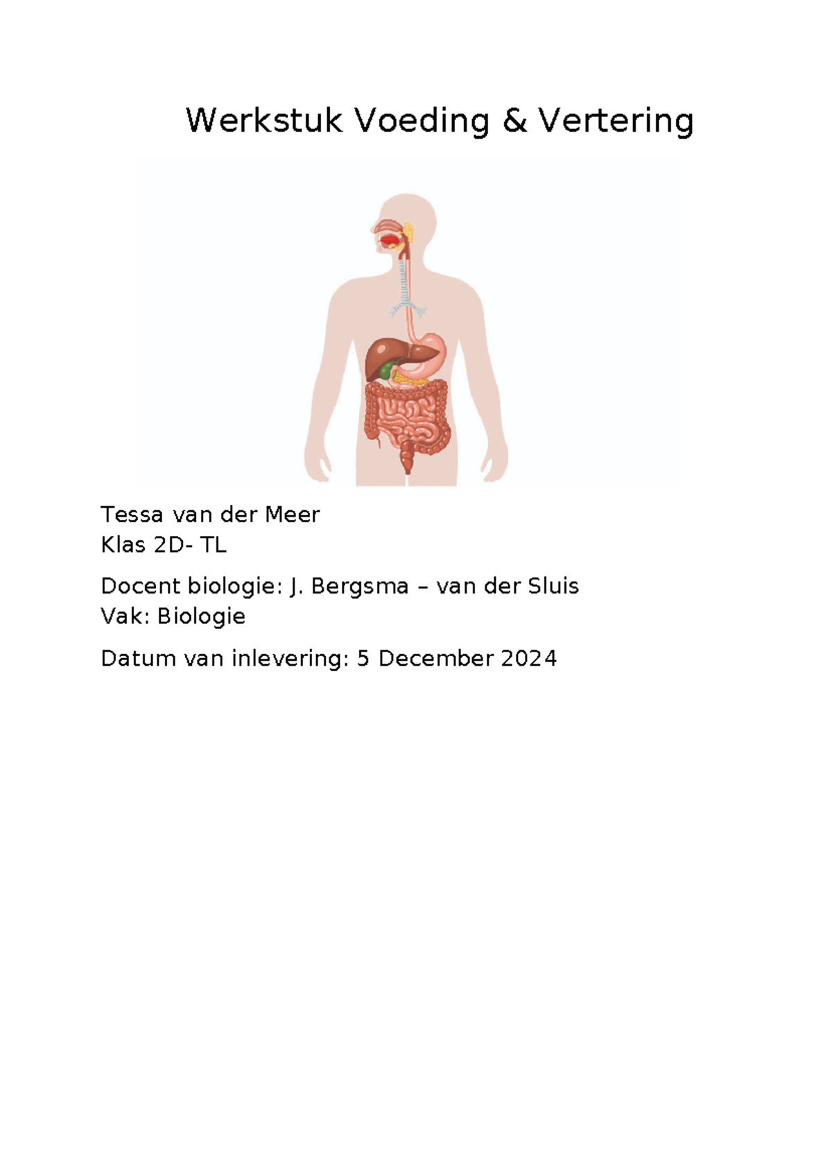 Biologie Werkstuk V&V: Voeding en Vertering - Klas TL - Studeersnel