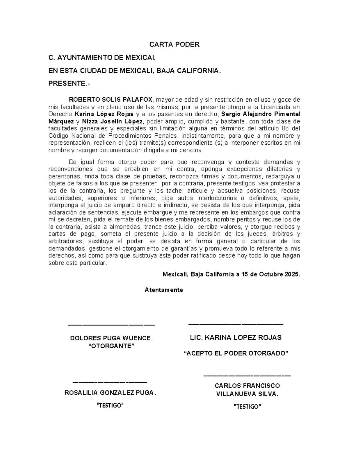 Carta Poder para Trámites en Registro Civil - Mexicali, BC - Studocu