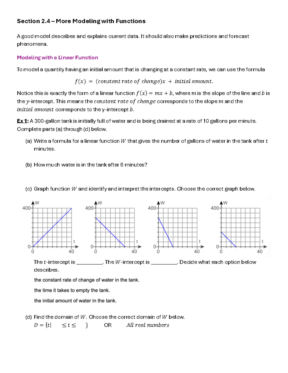 Modeling with Linear Functions: Section 2.4 Overview and Examples - Studocu