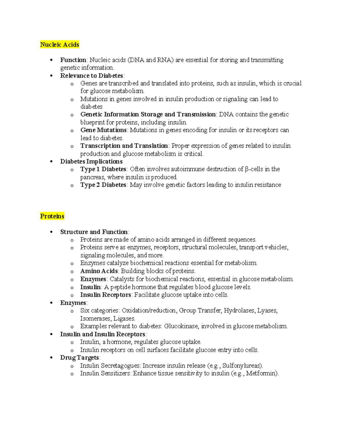 Biochemistry Review: Lecture 1-9 Insights on Nucleic Acids & Proteins ...