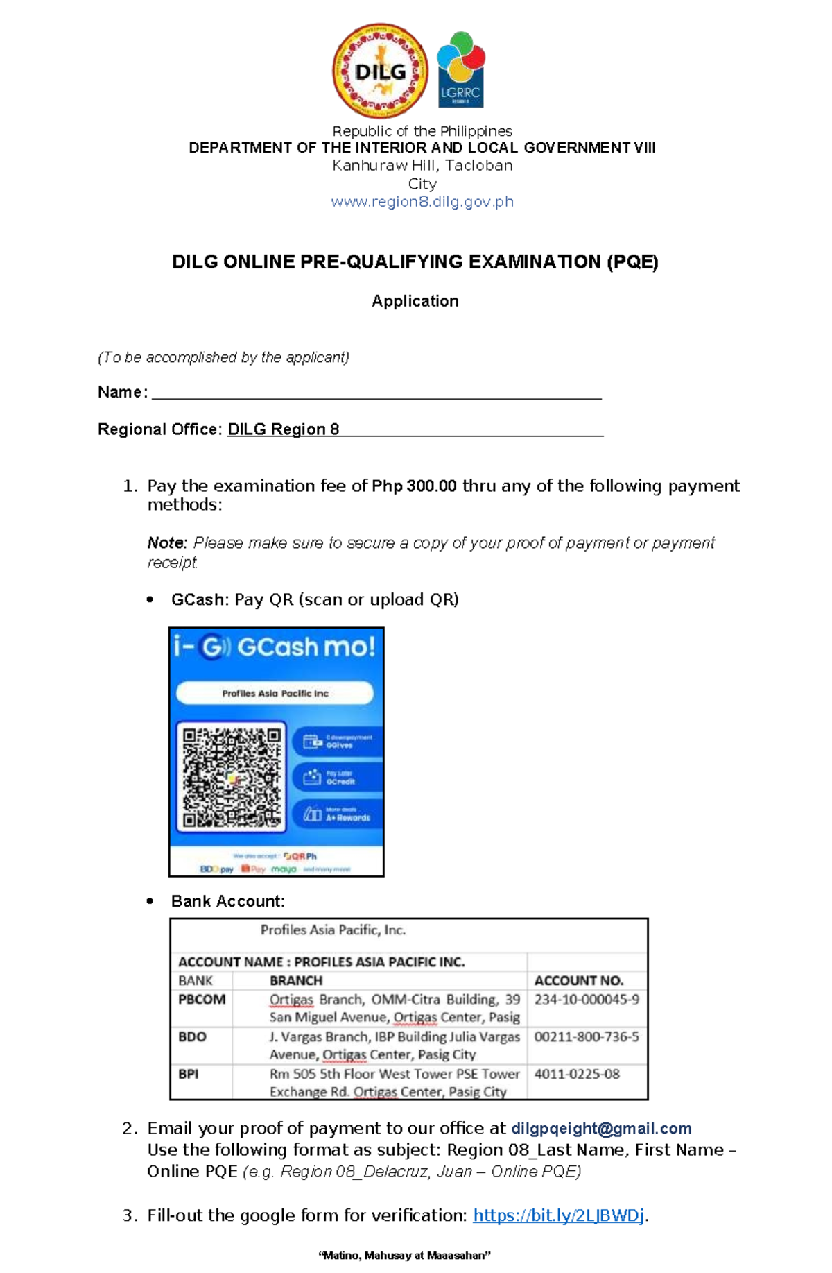DILG RO 8 PQE Application Guidelines and Payment Instructions - Studocu
