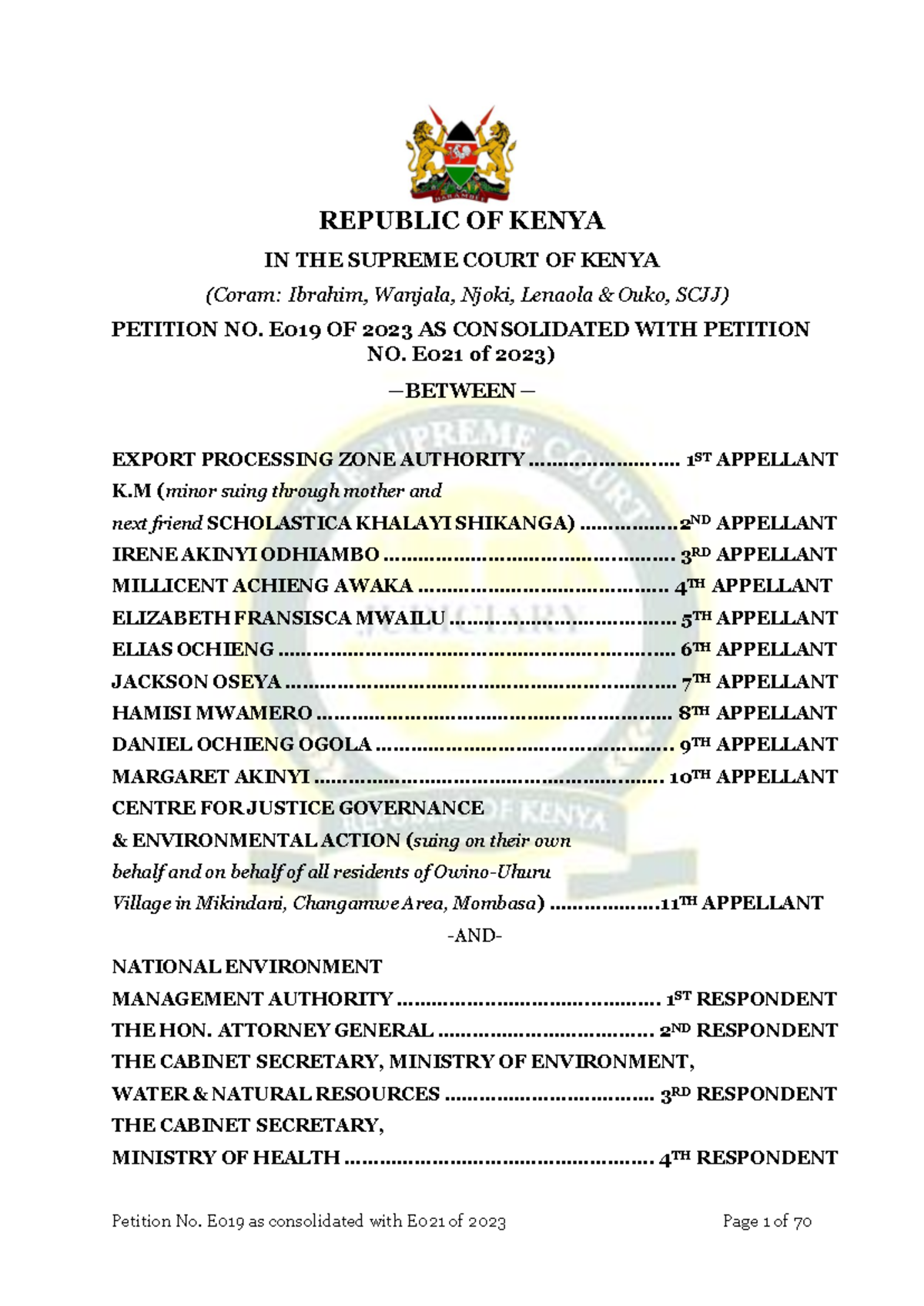 Supreme Court of Kenya: Judgment on Petition No. E019 & E021 of 2023 ...