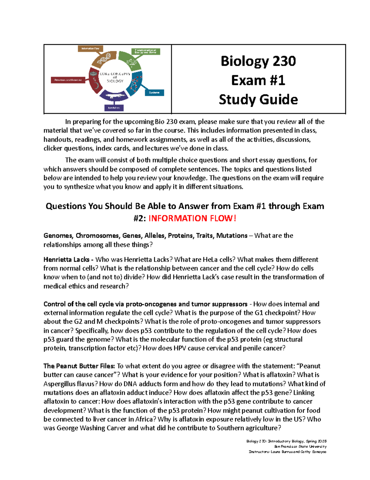 Study Guide for Biology 230: Exam #1 - Spring 2025 - Biology 230 Exam ...