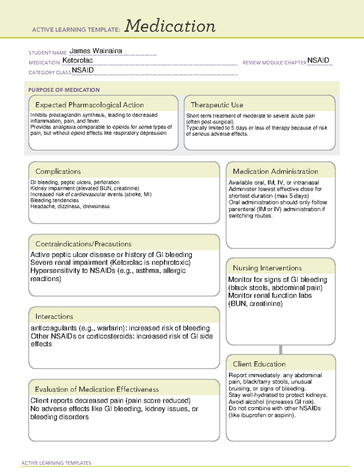 ACTIVE LEARNING TEMPLATE: NSAID Ketorolac Review Module - Studocu