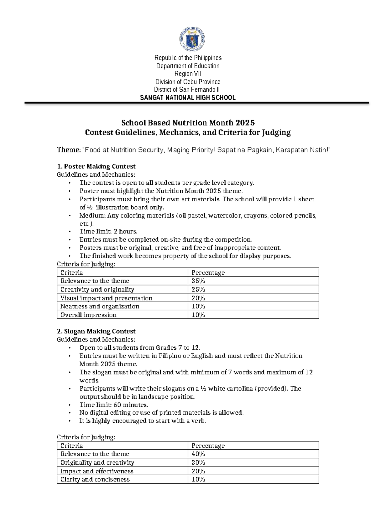 Nutrition Month 2025 Contest Guidelines & Judging Criteria - Studocu