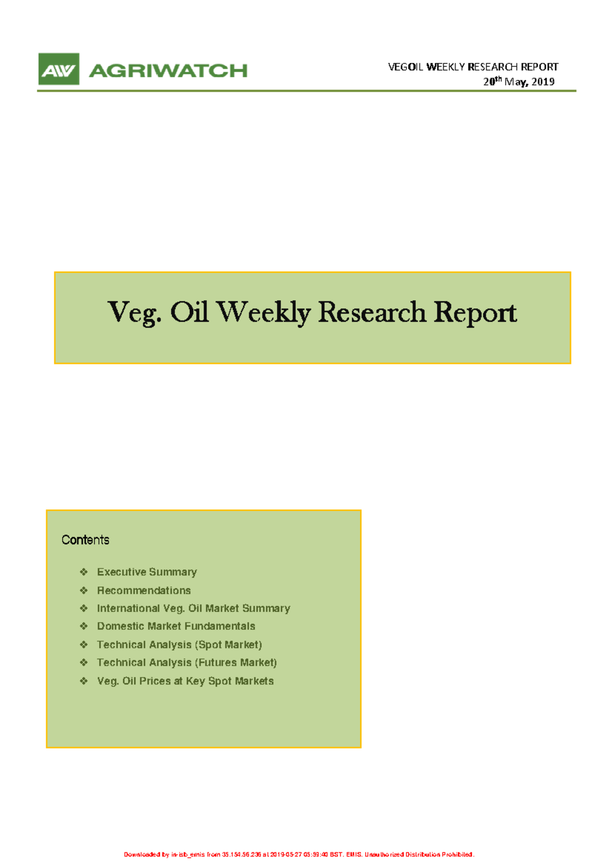 Veg-Oil Weekly Research Report (18) - Market Trends and Outlook - Studocu