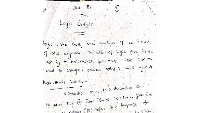 Unit 1: Logic Concepts and Propositional Calculus (AI 101) - Studocu