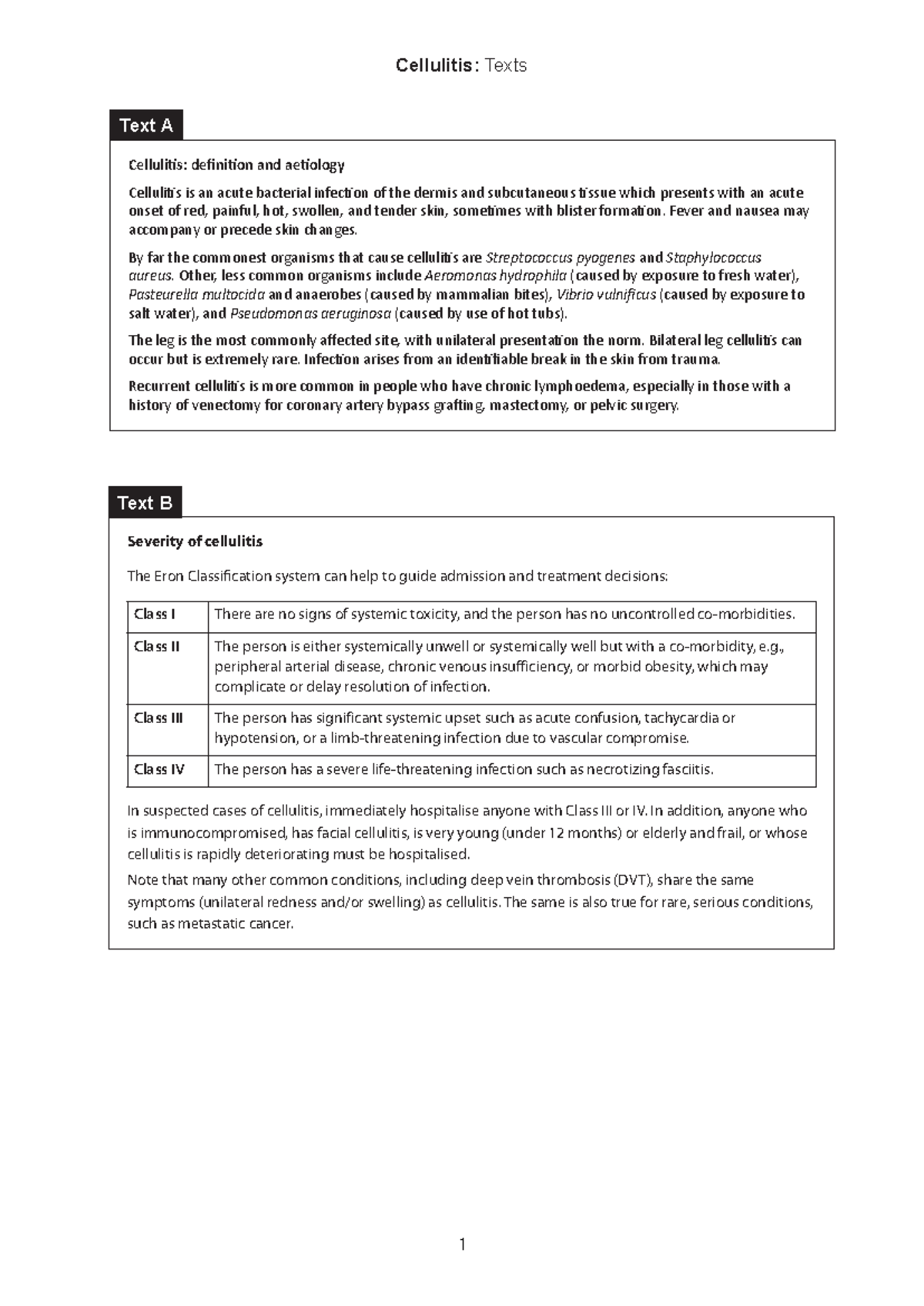 Cellulitis - OET Reading Sample Test Notes & Treatment Guidelines - Studocu