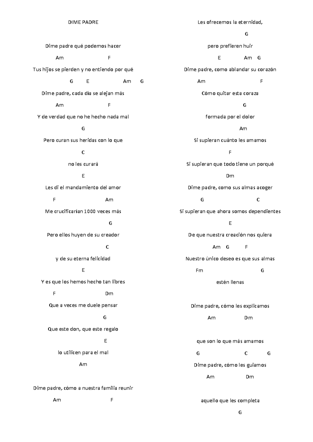 Dime Padre: Letra y Acordes (Canción Reflexiva sobre el Amor) - Studocu